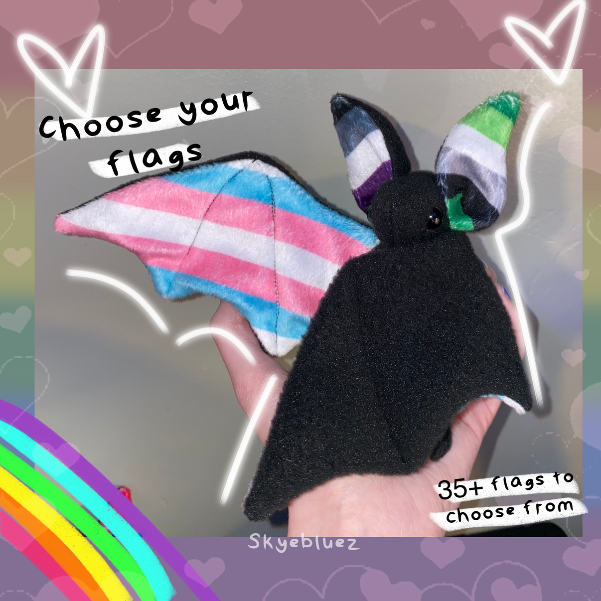 Custom Multiple Flags Pride Bat Plushie(all flag/fabric options availa ...